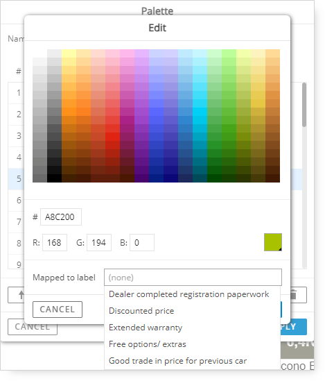 Mapping the Color of the Palette to a Label